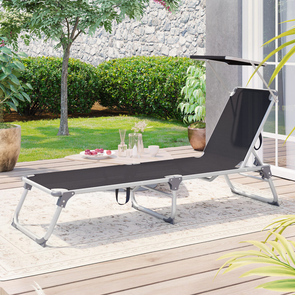 Solstol med solskydd - Svart – Furniw